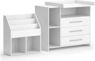 Vicco Ensemble pour chambre d Oskar, Blanc, 2 pi&egrave;ces, avec commode &agrave; langer et biblioth&egrave;que