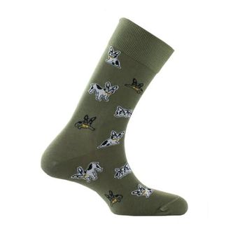 Kindy Mi-chaussettes en coton all over bulldogs MADE IN FRANCE - couleur - Kaki - Pointure - 39-42