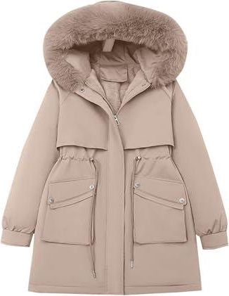 Generic Vestes imperméables légères pour femme avec capuche en fourrure - Grande taille - Doublées en polaire épaisse - Fermeture éclair intégrale - Chaud - M