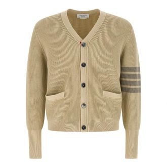 Thom Browne Homme, Pulls, Beige, Taille: L Garment Dyed 4-Bar Cardigan