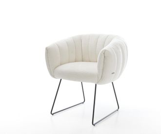 DELIFE Esszimmerstuhl Jada-Flex Boucl&eacute; Soft Beige Kufengestell Schwarz Taschenfederkern, Esszimmerst&uuml;hle