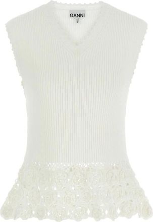 Ganni Femme, Pulls, Blanc, Taille: 40 FR Gilet en crochet de coton