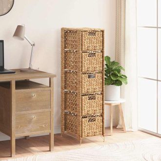vidaXL Vidaxl - Unit&eacute; de rangement 5 paniers en jacinthe deau - Dimensions 25,5 x 37 x 100 cm - Cadre en m&eacute;tal robuste - Style tiss&eacute; rustique - vidaXL532692
