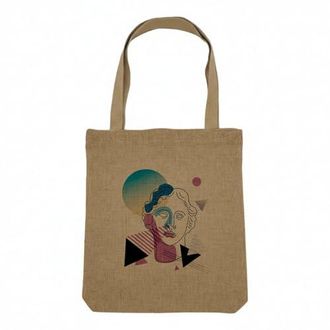 Fabulous Sac Shopping Tote Bag Aspect Lin - Statue Line Art Minimaliste Moderne Abstrait Num&eacute;rique Illustration - Sac de Courses Toile Epaisse 360g Beige Natur