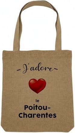 Fabulous Sac Shopping Tote Bag Aspect Lin - Jadore Le Poitou Charentes Region de France Poitiers - Sac de Courses Toile Epaisse 360g Beige Naturel Cabas Port&eacute; 