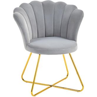 HOMCOM Fauteuil coquillage - HOMCOM - - velours - pieds en acier - 69 x 64 x 80 cm - gris