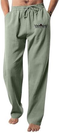 Generic Pantalon en lin blanc pour homme - Coupe ample - Pantalon de jogging ample avec poches - Pantalon chino - Coupe ajust&eacute;e - Pantalon de travail cargo am