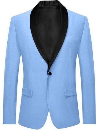 Generic Veste pour homme - Coupe ajust&eacute;e - Avec col ch&acirc;le - 1 bouton - &Eacute;l&eacute;gante couleur contrast&eacute;e - Blazer - Pour affaires, mariage, f&ecirc;te, 007-bleu clair, XX