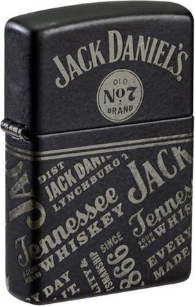 Zippo Sturmfeuerzeug - Jack Daniels, Black Matte with Chrome, Laser 360&deg; - Nachf&uuml;llbar - Wiederverwendbar - Windfestes Design - Geschenkbox - Made in USA