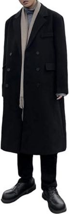 Generic Trench-coat dhiver &agrave; double boutonnage pour homme, coupe ajust&eacute;e, long caban d&eacute;contract&eacute; et &eacute;l&eacute;gant pour homme, Noir, XXL