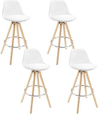 Woltu Lot de 4 Tabouret de Bar en Similicuir si&egrave;ge Tabouret de Cuisine avec Repose-Pied, Blanc, BH45ws-4