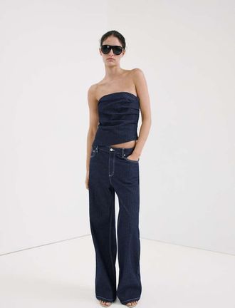 Mango Top asym&eacute;trique bustier bleu indigo - Femme - XS - MANGO