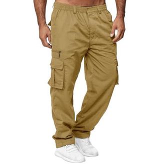 Generic Pantalon de jogging cargo pour homme avec taille &eacute;lastique, jambe droite, ourlet ouvert, coupe ample, pantalon de combat tactique Ripstop, pantalon de