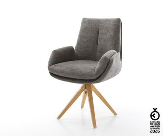DELIFE Drehstuhl Clea-Flex Boucl&eacute; Soft Schlamm Holzgestell kantig Natur 180&deg; drehbar, Esszimmerst&uuml;hle