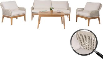 Mendler Gartengarnitur HWC-H56b, Lounge-Set Gartenlounge Sofa Sessel Tisch, Seilgeflecht Rope Holz Akazie - Creme