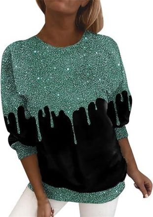 Generic Pull pour femme - Tendance - D&eacute;contract&eacute; - Sweat-shirt &agrave; manches longues - Col rond - Chemise amincissante &agrave; pois pour femme, Vert, 3XL
