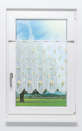 Plauener Spitze Scheibengardine Margerite (Bx H) 146,7cm * 59cm Gelb/gelb-grün