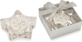 noTrash2003 Doppelset Sternf&ouml;rmige Teelichthalter aus Glas - Weihnachtliche Deko mit Teelicht | Geschenkverpackung mit transparentem Deckel & silbernem Band | Gr&ouml;