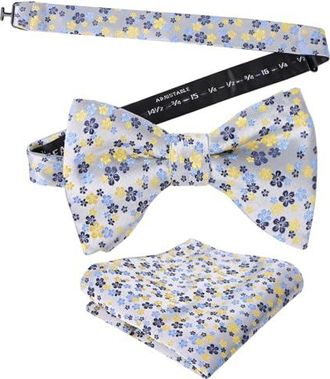 Alizeal Noeud papillon pré-noué pour homme avec motif floral pour mariage formel et fête daffaires, Bleu + jaune., taille unique