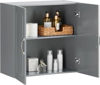 SoBuy Meuble Haut Salle de Bain Suspendu Armoire Murale avec &Eacute;tag&egrave;re R&eacute;glable et Porte Rangement Mural Compact pour Salle de Bain, WC ou Cuisine Gris 60x30x