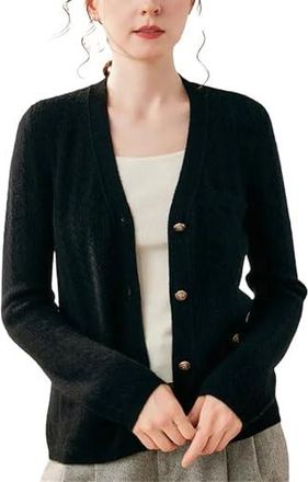 Generic Cardigan dhiver doux et confortable &agrave; col en V ouvert pour femme - V&ecirc;tement dext&eacute;rieur en tricot chaud - Amincissant - Polyvalent, noir, Taille XS