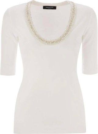 Fabiana Filippi Femme, Blouses et Chemises, Blanc, Taille: 40 FR T-shirt Encolure Orn&eacute;e