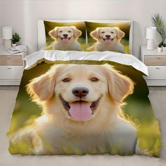 Generic Bettbezug 135x220 cmSüßEr Golden Retriever Bettwäsche Set Mikrofaser Weiche Bequem Und Atmungsak Hypoallergen mit Reißverschluss Tier Bettwäsche-Sets 