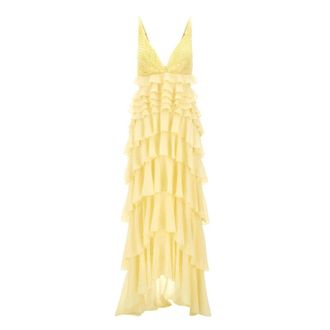 Elisabetta Franchi Gelbes Georgette Kleid mit Spitze und Kristallen - - Dresses - Damen - Gelb - M