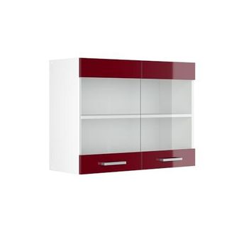 Vicco Armoire Suspendue Universelle R-Line, Rouge Bordeaux Haute Brillance/Blanc, 80 cm avec Portes vitrées
