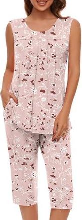 Generic Pyjashort Femme 2 Pcs Ensemble Pijama Summer Coton Loungewear Pas Cher Womens Salon Sets Pyjama Capri Chemise San Manches Pantalon Capri Lingerie Blan