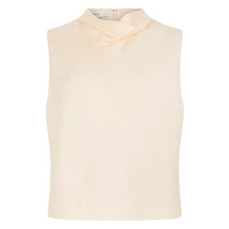 Vince Femme, Tops, Beige, Taille: 38 FR Haut court satin&eacute; &agrave; col b&eacute;nitier