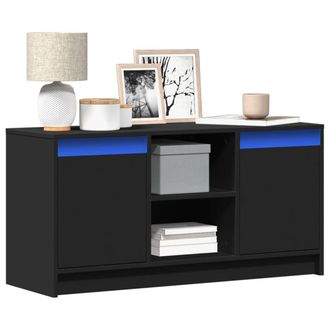 Festnight Ziaphsol TV-Schrank mit LED-Beleuchtung Schwarz, 100x34x50 cm Holzwerkstoff, Medienkonsole für Wohnzimmer, Moderner Fernsehschrank mit RGB-Licht, Stau