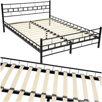 TecTake Metallbett, Bettgestell mit Lattenrost, Einzelbett, Doppelbett aus Metall, Bettrahmen mit Kopfteil Bett für Schlafzimmer, Gästezimmer, Gästebett, Juge