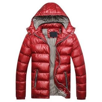 Generic Doudoune homme &eacute;paisse en coton, manteau dhiver avec capuche amovible, rouge, taille M. Veste dhiver rouge avec capuche amovible. Taille M