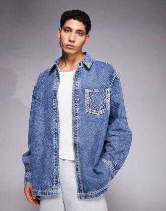 True Religion Super QT - Jeanshemd in verwaschenem Blau