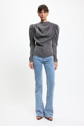 Benu Graue Bluse mit Kn&ouml;pfen