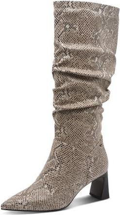 Tamaris Femme Damen Long Boot Heel 1-25507-45 Botte Haute Jusquau Genou, Serpent Beige, 41 EU