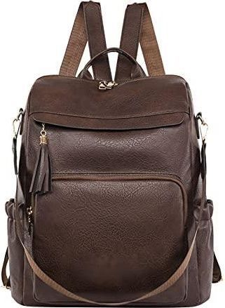 Generic Sac &agrave; dos tendance en cuir confortable pour &eacute;tudiant, sac &agrave; dos de voyage, sac &agrave; dos en cuir pour homme (caf&eacute;, taille unique)