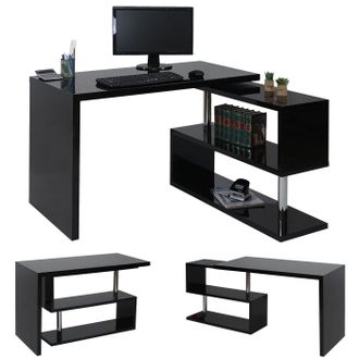 Mendler Design Eckschreibtisch HWC-A68, B&uuml;rotisch Schreibtisch, Hochglanz drehbar 120x60cm - schwarz