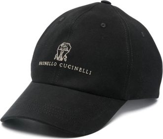 Brunello Cucinelli Homme, Accessoires, Noir, Taille: L Chapeau en Serg&eacute; de Coton Noir Ajustable