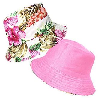 TOSKATOK Anti UV UPF 50+ Bob réversible pour Femmes à Fleurs rétro en Coton-Pink