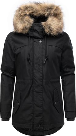 Ragwear Damen warme Winterjacke mit abnehmbarem Kunstfell und flauschigem Teddy Fleece Futter Kurzmantel Tawny Short YOUMODO Black Gr. 4XL