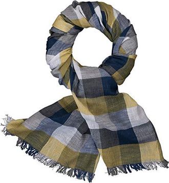 Lindenmann écharpe/écharpe tissée hommes 100% coton, foulard pour hommes, bleu-jaune