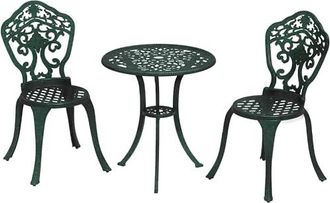 OUTSUNNY Ensemble bistrot pour Jardin en Aluminium Salon de Jardin 3 pi&egrave;ces 2 chaises + 1 Table Ronde Imitation Fer forg&eacute; Vert