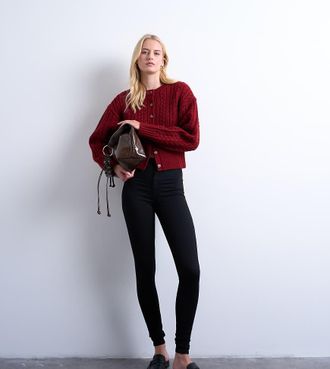 Topshop Tall Joni - Skinny-Jeans in Schwarz mit hohem Bund