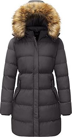 WenVen Manteau dhiver Long pour Femme Veste matelassée épaisse Veste matelassée Chaude Parka dhiver avec Capuche en Fausse Fourrure Charbon XL