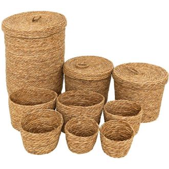 Atmosphera Atmosphera - Set aus 9 runden K&ouml;rben Little Cottage Binsen D14 19 24 28 35cm cr&eacute;ateur dint&eacute;rieur