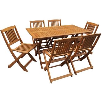 Habitat et Jardin Habitat Et Jardin - Salon de jardin bois exotique Hongkong - Table pliante + 6 chaises pliantes