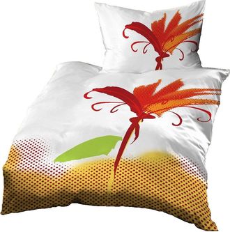 Gerald Wittmann Bettwäsche 140x200 cm + 70x90 cm, Baumwolle Renforce, Blumen Rot Weiß Gelb