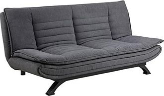 AC Design Furniture Jasper Bettcouch Dunkelgrau/Schwarz, Schlafsofa mit 3 Liegepositionen, Moderner 3-Sitzer Ohne Armlehne, Gepolstert mit Schwarzen Metallbeinen, L: 196 
